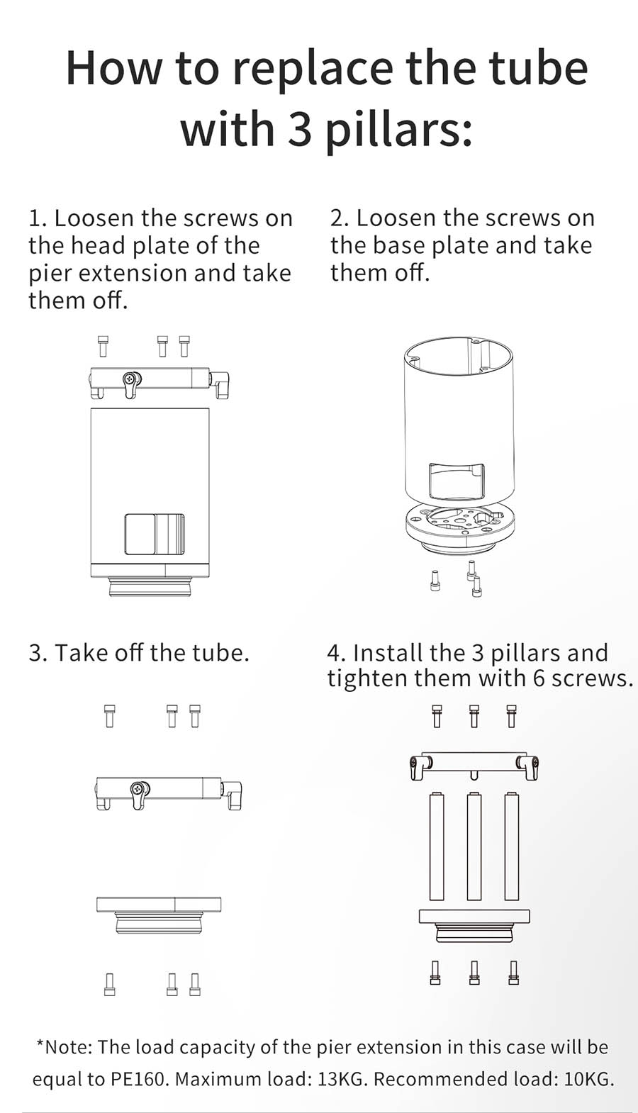 ZWO PILLAR160 Pillar Rods for Pier Extension PE200 for AM5 Mount - Set ...